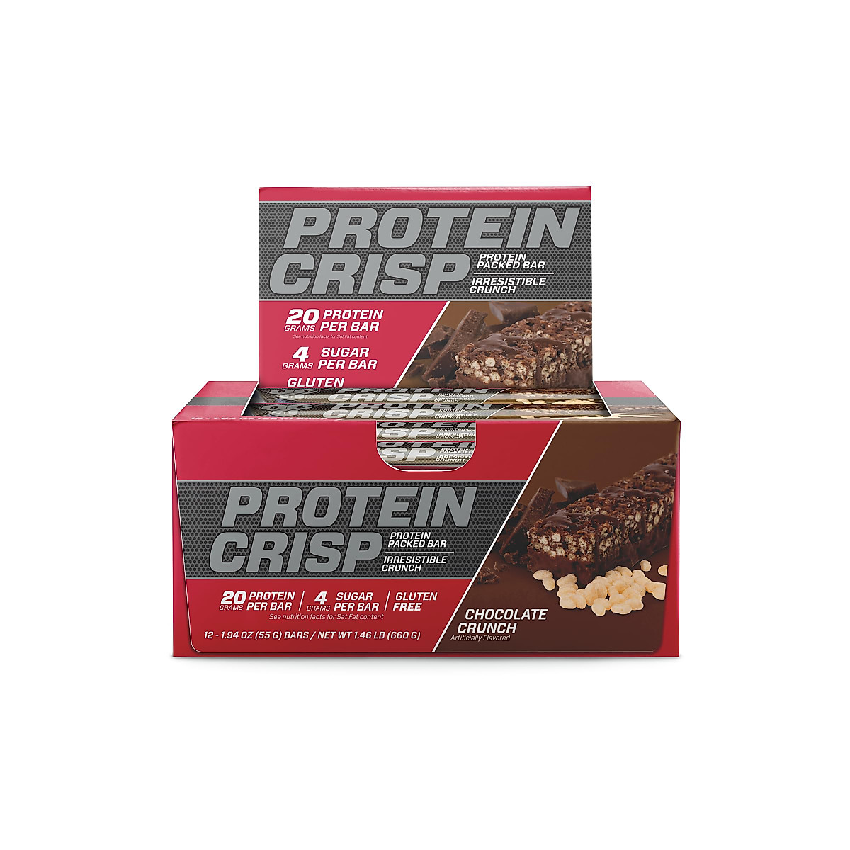 BSN Protein Crisp Bar, Protein Snack Bars, Crunch Bars with Whey Protein and Fiber, Gluten Free, Chocolate Crunch, 12 Count (Packaging May Vary)
