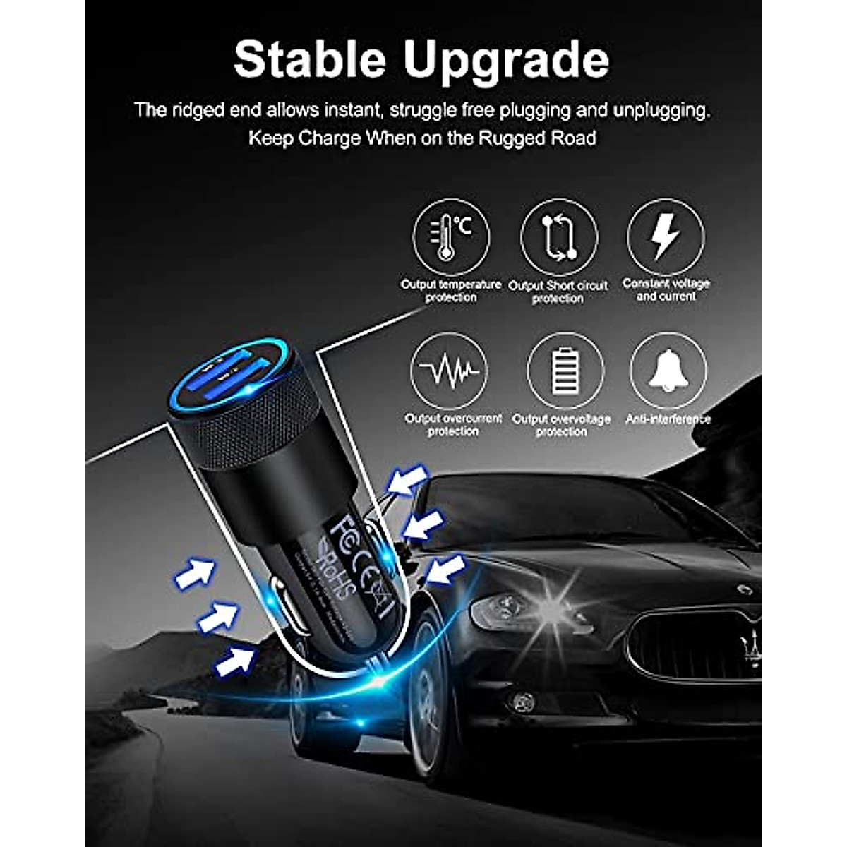Car Charger, [2Pack/3.4a] Fast Charge Dual Port USB Cargador Carro Lighter Adapter for iPhone 14 13 12 11 Pro Max X XR XS 8 Plus 6s, iPad, Samsung Galaxy S22 S21 S10 Plus S7 j7 S10e S9 Note 8, LG, GPS