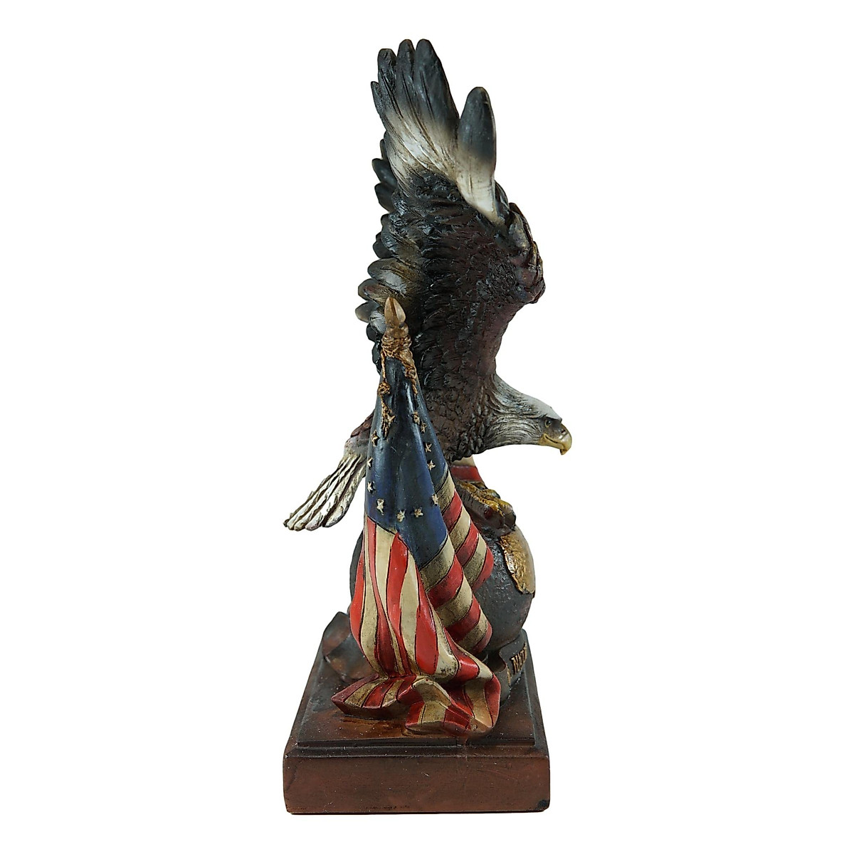 Ebros Gift Patriotic Wings of Glory Bald Eagle Resting On Globe with Map of America and 2 Star Spangled Banner Flags Figurine with Trophy Base One Nation Under God American Symbolic Statue