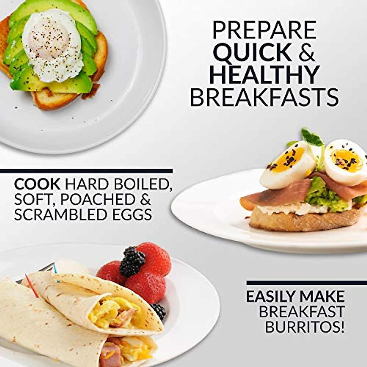 HomeCraft Premium Stainless Steel 8 Capacity Electric Large Hard-Boiled Egg Cooker Poached, Scrambled, Omelets, Whites, Sandwiches, for Keto & Low-Carb Diets, Vegetable Steamer, with Buzzer