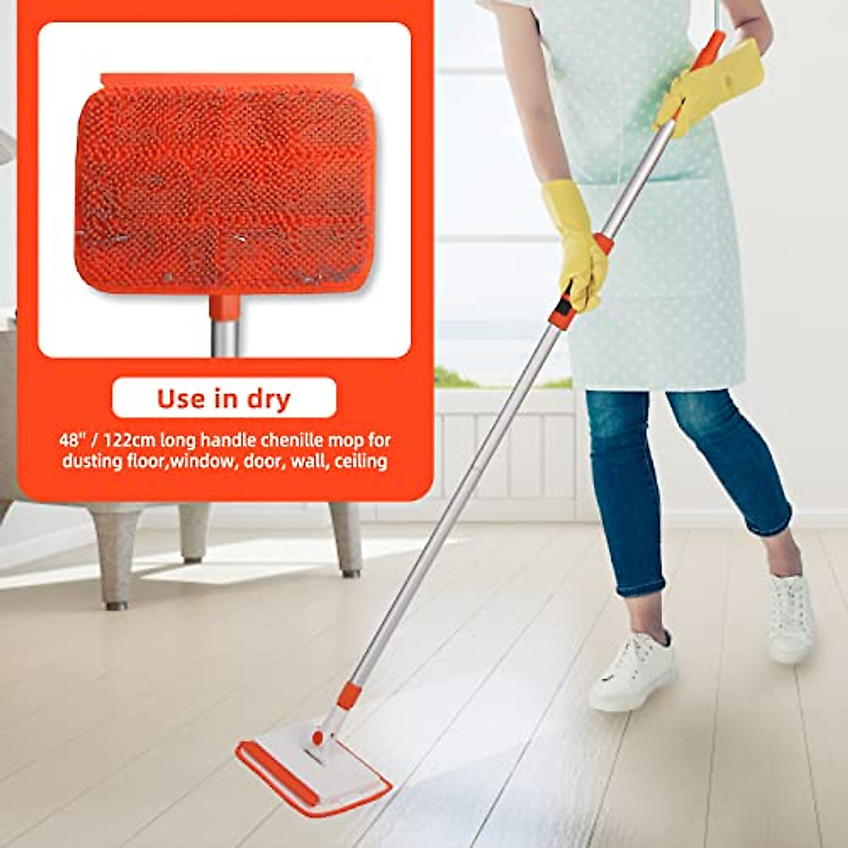 Qaestfy Wall & Baseboard Cleaner Mop Tool with 49'' Long Handle for Cleaning Window Floor Skirting Board Ceiling Bathtub Tub Tile Scrubber Brush Duster with 4 Reusable Pads