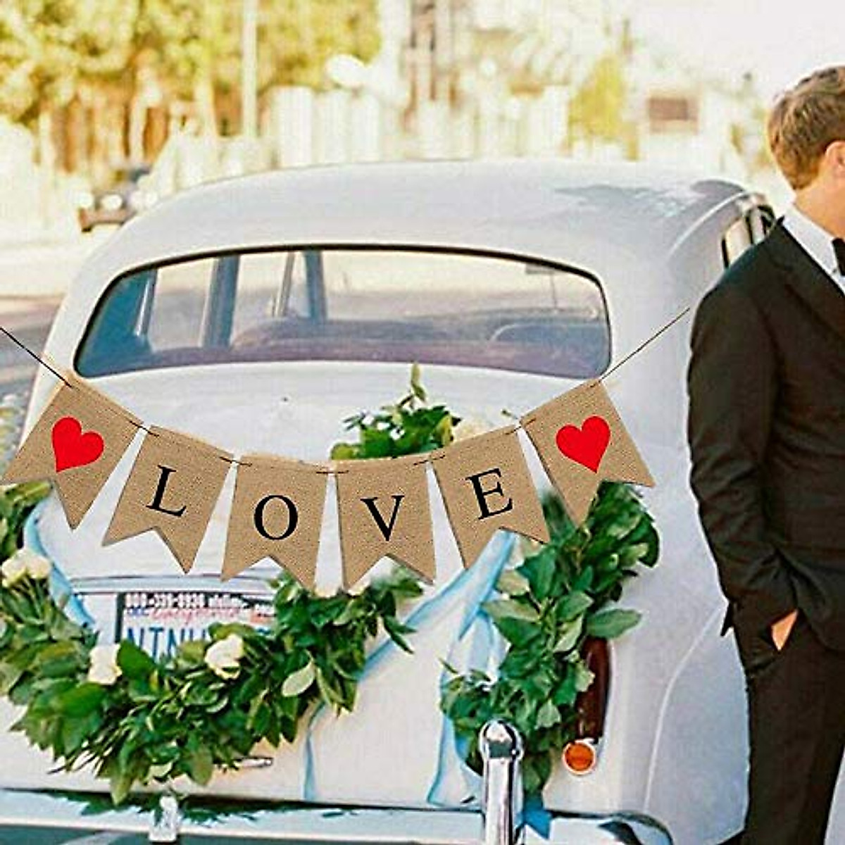 Mocossmy Valentine's Day Red Heart Hanging Decoration Set,Burlap LOVE Banner&16 Pack Glitter Red Heart Hanging Swirls Ceiling Streamers for Mother's Day Date Engagement Wedding Anniversary Party Supplies Decoration