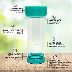 Primula Press and Go Iced Tea Iced Tea Brewer and Tumbler For Loose Leaf or Bagged Teas, Double Wall Travel Tea Mug with Stainless Steel Infuser, Leakproof, Dishwasher Safe, Teal