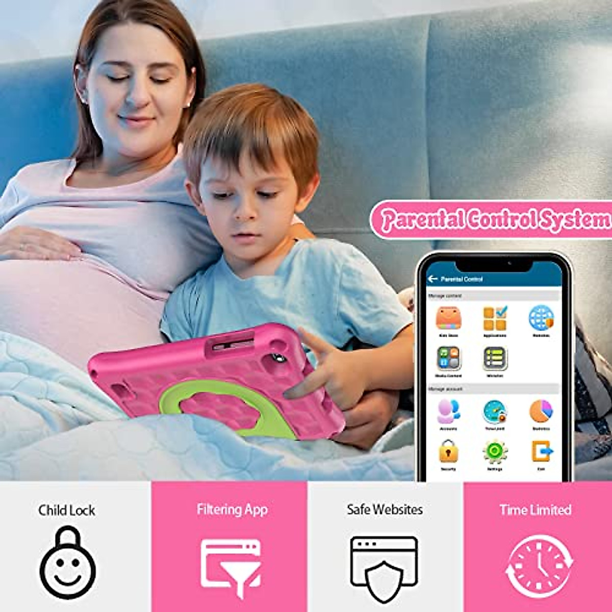 Kids Tablet 7 Inch Tablet for Toddlers, Android 11 Tablet 2GB RAM 32GB Storage with WiFi Dual Camera, Parental Control Mode Google Playstore YouTube Netflix for Boys Girls (Pink)