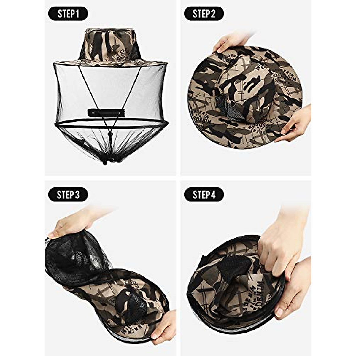 2 Pieces Mosquito Head Mesh Mosquito Cap Net Hat Face Cover with Zipper Foldable Fly Protection Netting Hat for Fishing Hiking Gardening