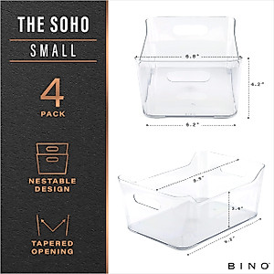 BINO | Plastic Organizer Bins, Small - 4 Pack | The SOHO Collection | Multi-Use Organizer Bins | Pantry Organizer & Freezer Organizer Bins | Plastic Storage Containers | Bins for Home & Kitchen Org