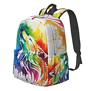 FeHuew 16 inch backpack Tie Dye Colorful Howl Wolf Laptop Backpack Full Print School Bookbag Shoulder Bag for Travel Daypack