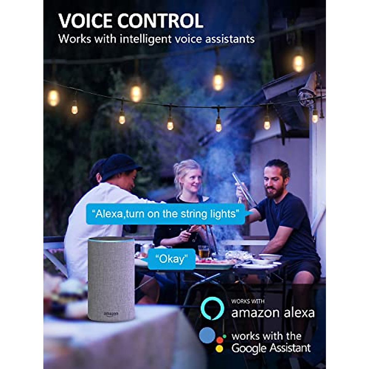 XMCOSY+ Outdoor String Lights, 98 Ft Smart RGB Patio Lights, App & WiFi Control LED String Lights Works with Alexa, IP65 Waterproof Color Changing RGBW Outdoor Lights with 30 Dimmable LED Bulbs