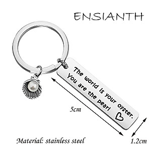 ENSIANTH Oyster Lover Keychain The world is Your Oyster,You Are The Pearl Keychain Beach Gift Pearl Gift Positive Thinker Gift (Oyster Key)