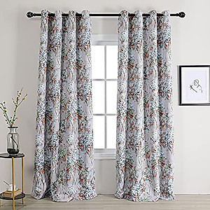 MYSKY HOME Floral Blackout Curtains 84 inches Long 2 Panels Farmhouse Curtains for Bedroom Living Room Darkening Thermal Insulated Flower Window Curtains with Grommet Orange and Green