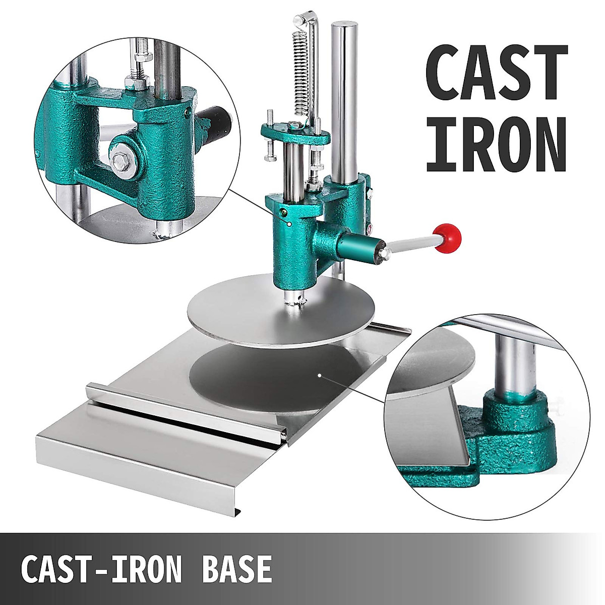 VEVOR Pizza Dough Press Machine, 7.9" Pizza Pastry Press Machine w/Dual Plates, 200mm Stainless-Steel Household Pizza Press w/ 0.2" Thick Disc, Dough Pastry Manual Press Machine w/Cast Iron Base