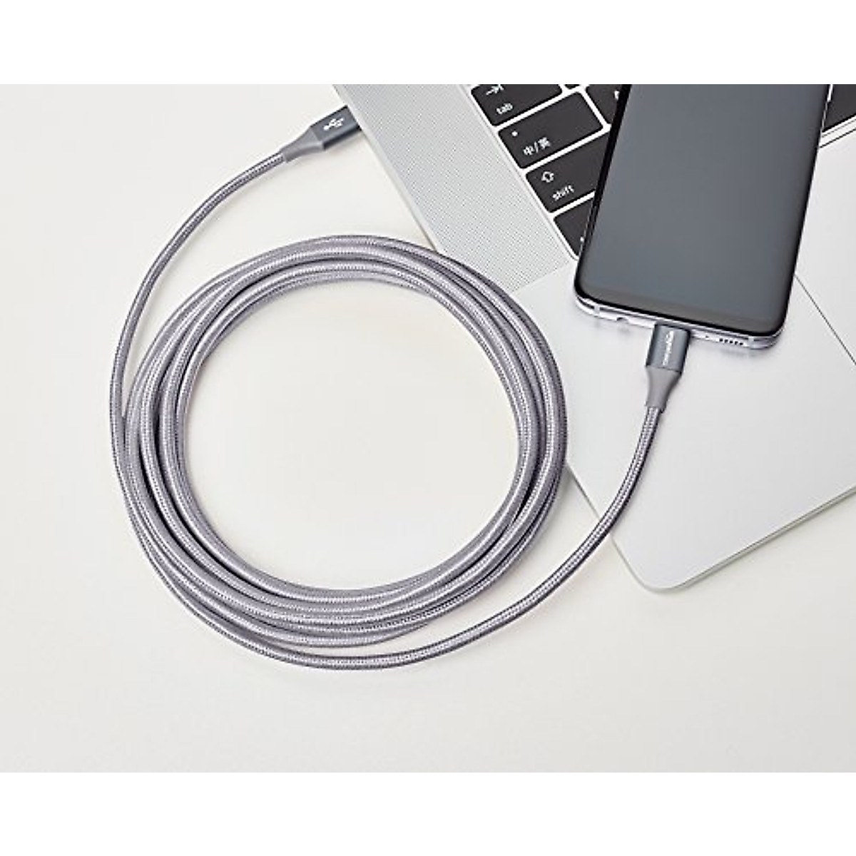 Amazon Basics 10 foot Nylon USB-C to USB-C 2.0 Fast Charging Cable, Dark Gray, Laptop