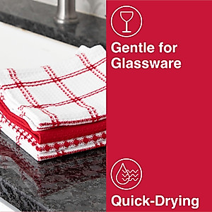 T-fal Premium Waffle Dish Cloths: Highly Absorbent, Super Soft Long Lasting - 100% Cotton, 12"x13" Flat Waffle Dish Towel for Cleaning & Drying Dishes, (4-Pack), Red