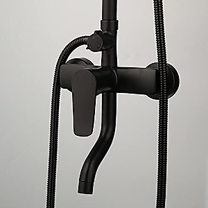 Yanksmart Black Shower System Set Rainfall Spout Round Head with Wall Mounted Handheld Spray Mixer Tub Shower Faucet Set