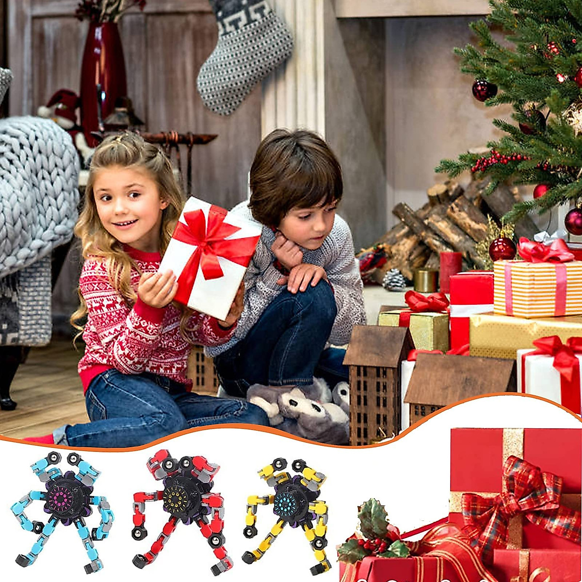 3Pcs Fingertip Gyro Fidget Spinners, Spinning Top Toy Transformable Spinners Fidget Chain Toy Deformed Mechanical Spiral Twister Stress Relief Toy for Kids Adults