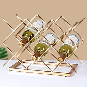 Drincarier Countertop Wine Rack - 10 Bottle Freestanding Modern Gold Metal Small Wine Rack - Tabletop Wine Holder Stand for Cabinet, Pantry, Wine Bottle Storag