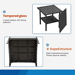 FDW 3 Pieces Patio Set Outdoor Patio Furniture Sets Wicker Bistro Set Rattan Chair Conversation Sets Garden Porch Furniture Sets for Yard and Bistro with Coffee Table (Black)