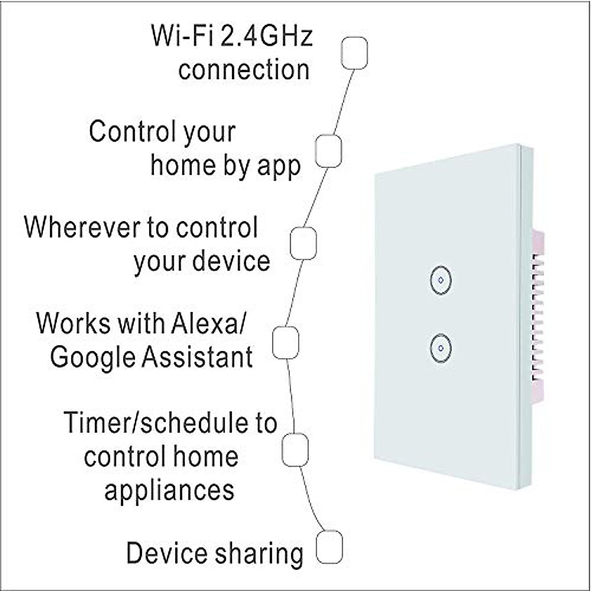 2pack Smart Light Switch WiFi Touch Wall Light Switch Easy to Install, App Remote Control Timer Switch，Voice Control，Set Schedule Timer，Compatible with Amazon Alexa and Google Assistant