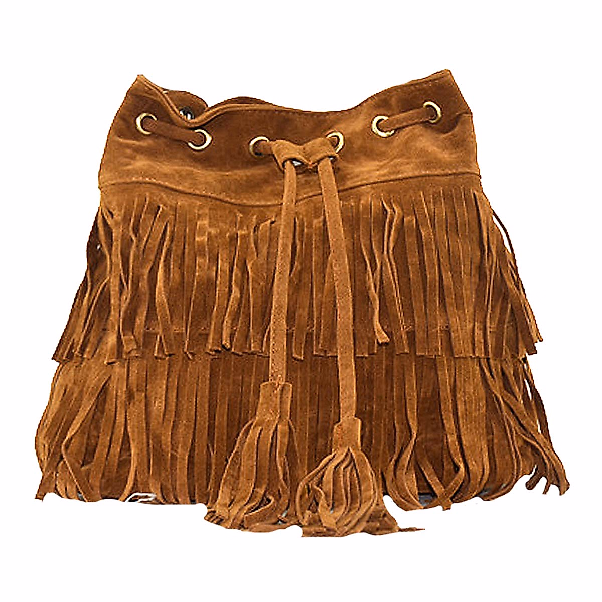 Heidi Bag Women's Fringed Bucket Purse Tassel Faux Suede Shoulder Bag Ring Top-Handle Crossbody Bag (brown)