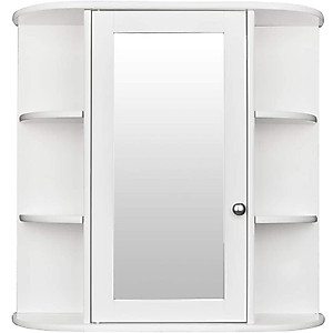be current Mirror Cabinet, Bathroom Wall Storage Wooden Mounted Medicine Cabinet with Adjustable Shelf and 6 Open Compartments, L 23.6 inch x W 6.5 H 22.4 - White