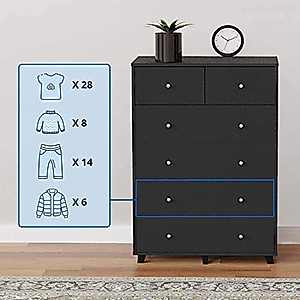 Cozy Castle 6-Drawer Dresser, Wood Black Dresser, Chest of Drawers for Bedroom, Vertical Dresser, 2 Small Drawers and 4 Large Drawers Sufficient for Bedroom Storage, Black