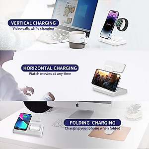 Wireless Charger for iPhone, 3 in 1 Foldable Phone Charger Stand Dock, Fast Wireless Charging Station for Apple Watch 7/6/5/4/3/2/Se, for Airpods 3/2/Pro, for iPhone 14/13/12/11/Pro/Max/Plus