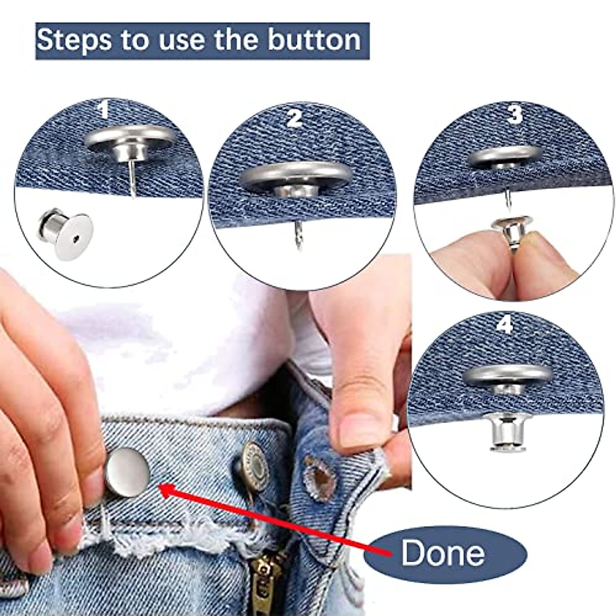 8 Sets of 17 mm Pants Button, Jean Buttons Pins for Loose Jeans, Adjustable Button for Jeans, Reusable and Adjustable Metal Pants Button Tightener