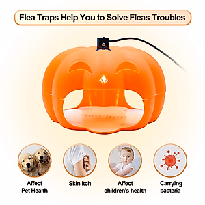 Flea Traps for Inside Your Home, Flea Killer Trap Indoor Natural Safe Pest Control Trapper House Sticky Insect Killer with Light & Switch, Bed Bug Trap Safe for Kid & Pet, 2 Packs Pumpkin