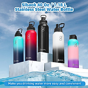 40 oz Water Bottles, Sibaok Stainless Steel Insulated Water Bottle with Straw, Handle & 2 Lids- Double Wall Vacuum Leak Proof Sport Water Bottles, Keep Water Cold and Hot, Thermos Jug Canteen