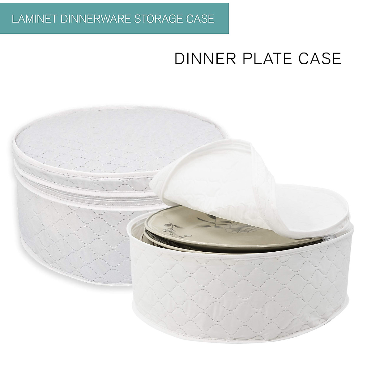 LAMINET 4 Piece Quilted Plate Storage Set - Holds Up to 48 Plates with Padded Inserts - WHITE