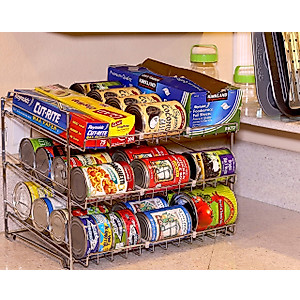 SimpleHouseware Beverage Can Dispenser Rack + Stackable Can Rack Organizer, Chrome