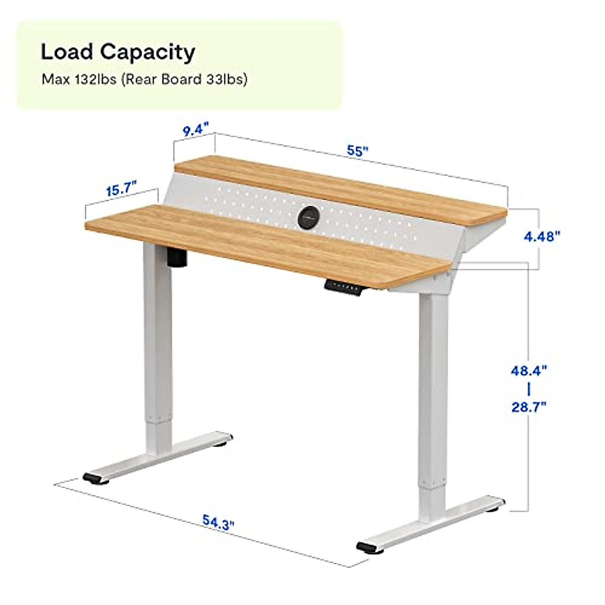 FLEXISPOT E1FR Height Adjustable Standing Desk 55 Inches 2 Tier Electric Sit Stand Up Home Office Desk with Memory Controller Pegboard Ergonomic Workstation (White Frame + 55" Maple Top)