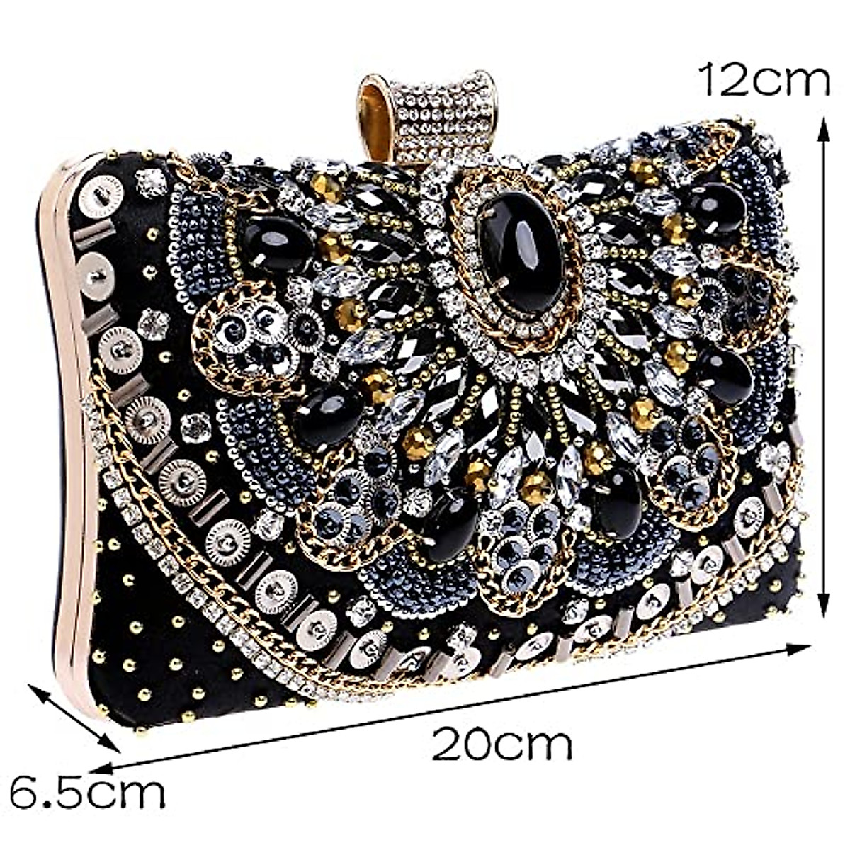 Small Beaded Clutch Purse Elegant Black Evening Bags Wedding Party Clutch Handbag Metal Chain Shoulder Bags