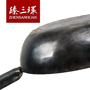 臻三环 ZhenSanHuan Chinese HandHammered Iron Woks and Stir Fry Pans, Non-stick, No Coating, Induction Suitable, 章丘铁锅，舌尖上的中国，A bite of China (28CM)