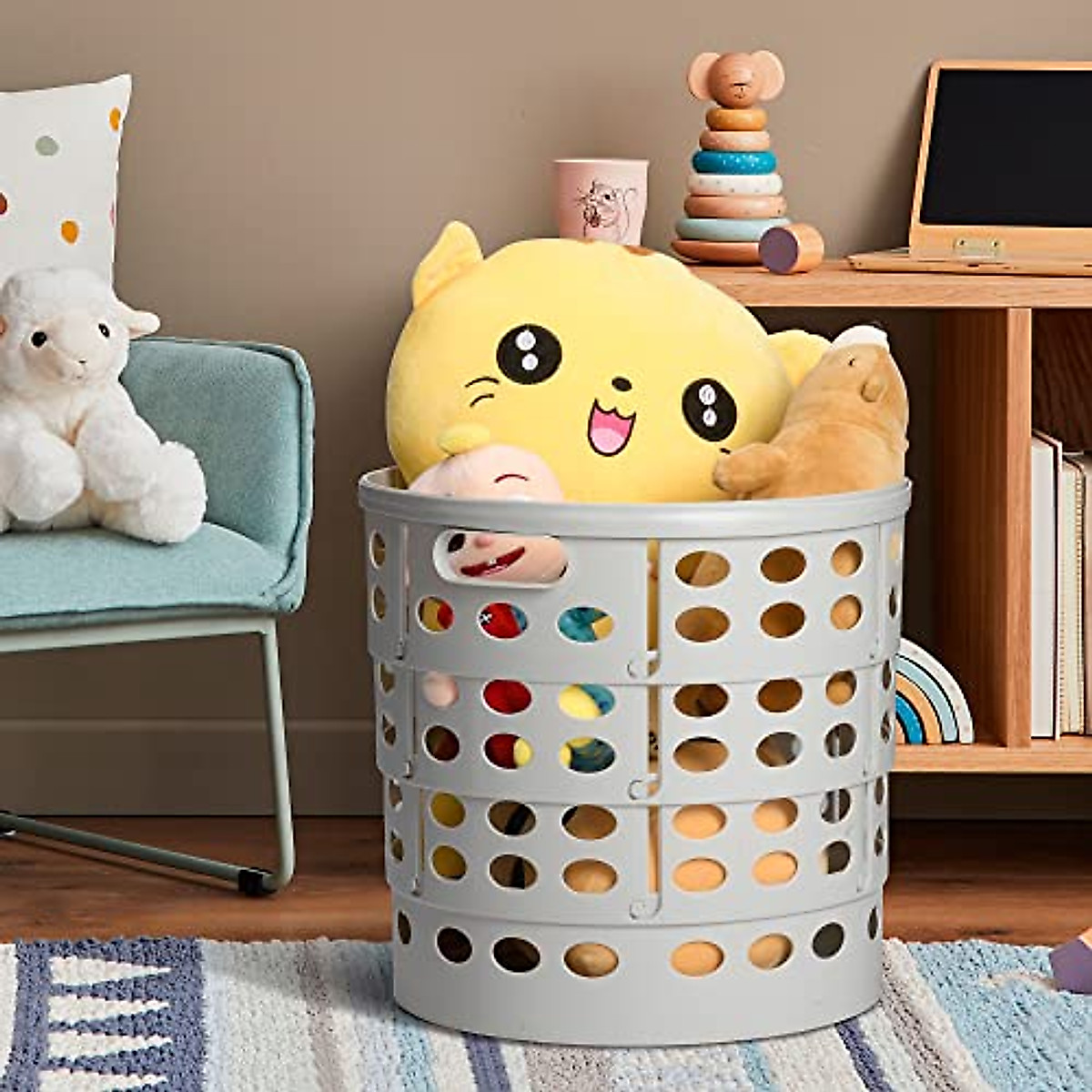 Laundry Basket Collapsible Baby toys Organizer, Foldable Storage Bin, Compact Toy Bins, Baskets for Dirty Clothes, Space Saver for Small Rooms, (1 count) Grey