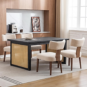 RIVOVA Mid Century Modern Dining Chairs Set of 2 Upholstered Linen Fabric Dining Chairs Curved Backrest Farmhouse Dining Room Chairs Kitchen Chairs with Wood Legs, Beige