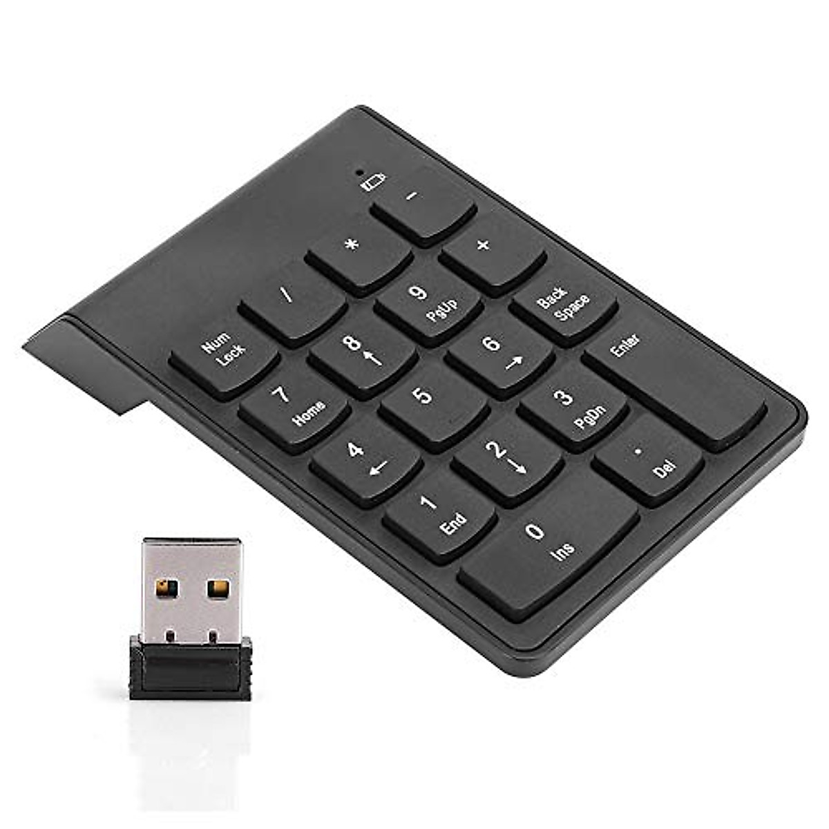 Mini Wireless Numeric Keypad, 2.4GHz Wireless 18-Key Silent Financial Accounting Number Pad, for Laptop, Notebook, PC, Desktop (Black)
