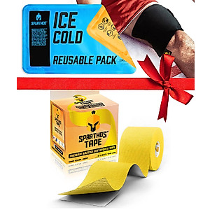 Sparthos Kinesiology Tape [Sunny Yellow - 16.4ft Uncut Roll] x Ice Packs for Injuries [Size Medium + Cover]