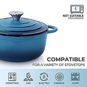 Trustmade 4.5 QT Cast Iron Dutch Oven, Enamel Coated Cookware Pot with Self Basting Lid for Home Baking, Braiser, Cooking, Blue