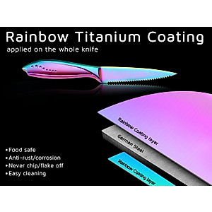 WELLSTAR Utility Knife, 4 Inch Serrated Paring Knife with Super Sharp Rainbow High Carbon Stainless Steel Blade for Fruit Vegetable Cutting Peeling Slicing