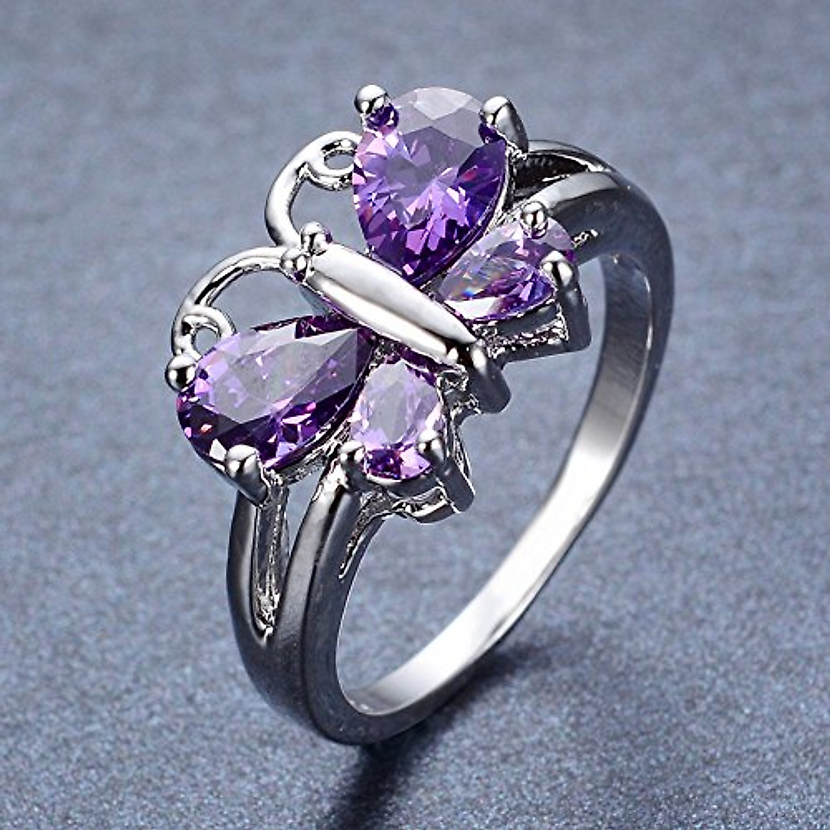 LALISA Butterfly Shaped Purple Amethyst Wedding Ring Women's 10KT White Gold Size 6-10 (7)