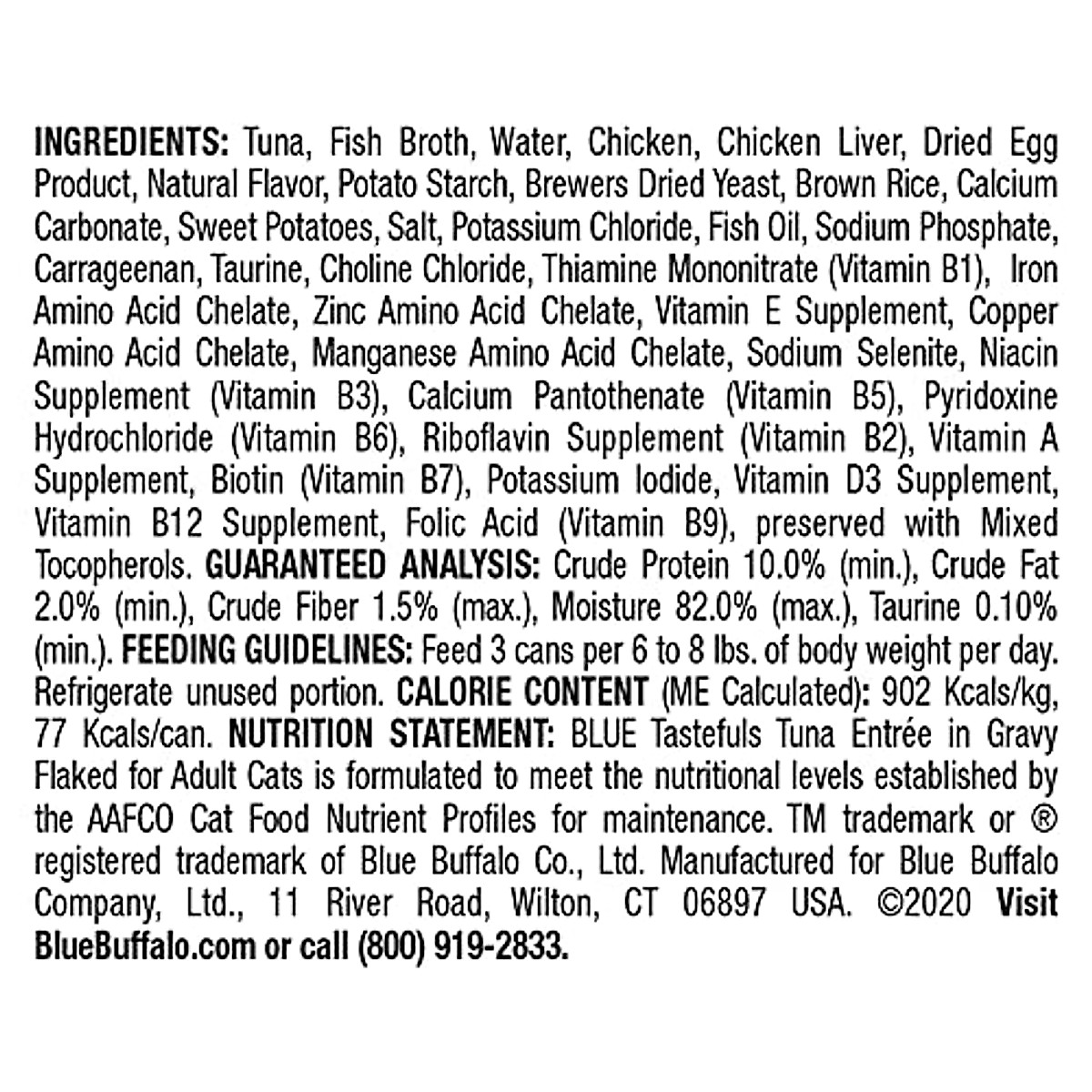 Blue Buffalo Tastefuls Natural Flaked Wet Cat Food, Tuna Entrée in Gravy 3-oz cans (Pack of 24)