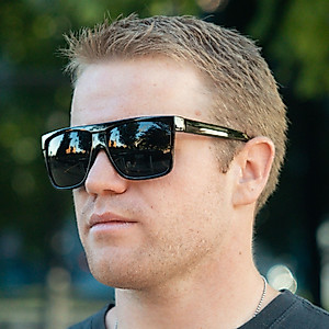 ShadyVEU Super Dark Black Lens Flat Top Square Oversize Migraine Shades Blackout Glasses Retro Sunglasses (Super Dark Lens)