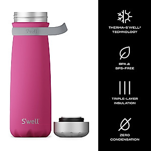 S'well Stainless Steel Traveler With Handle, 24oz, Azalea Pink, Triple Layered Vacuum Insulated Containers Keeps Drinks Cold for 40 Hours and Hot for 16, BPA Free, Easy Carrying On the Go