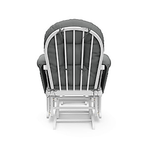 Storkcraft Premium Hoop Glider and Ottoman (White Base, Gray Cushion) – Padded Cushions with Storage Pocket, Smooth Rocking Motion, Easy to Assemble, Solid Hardwood Base