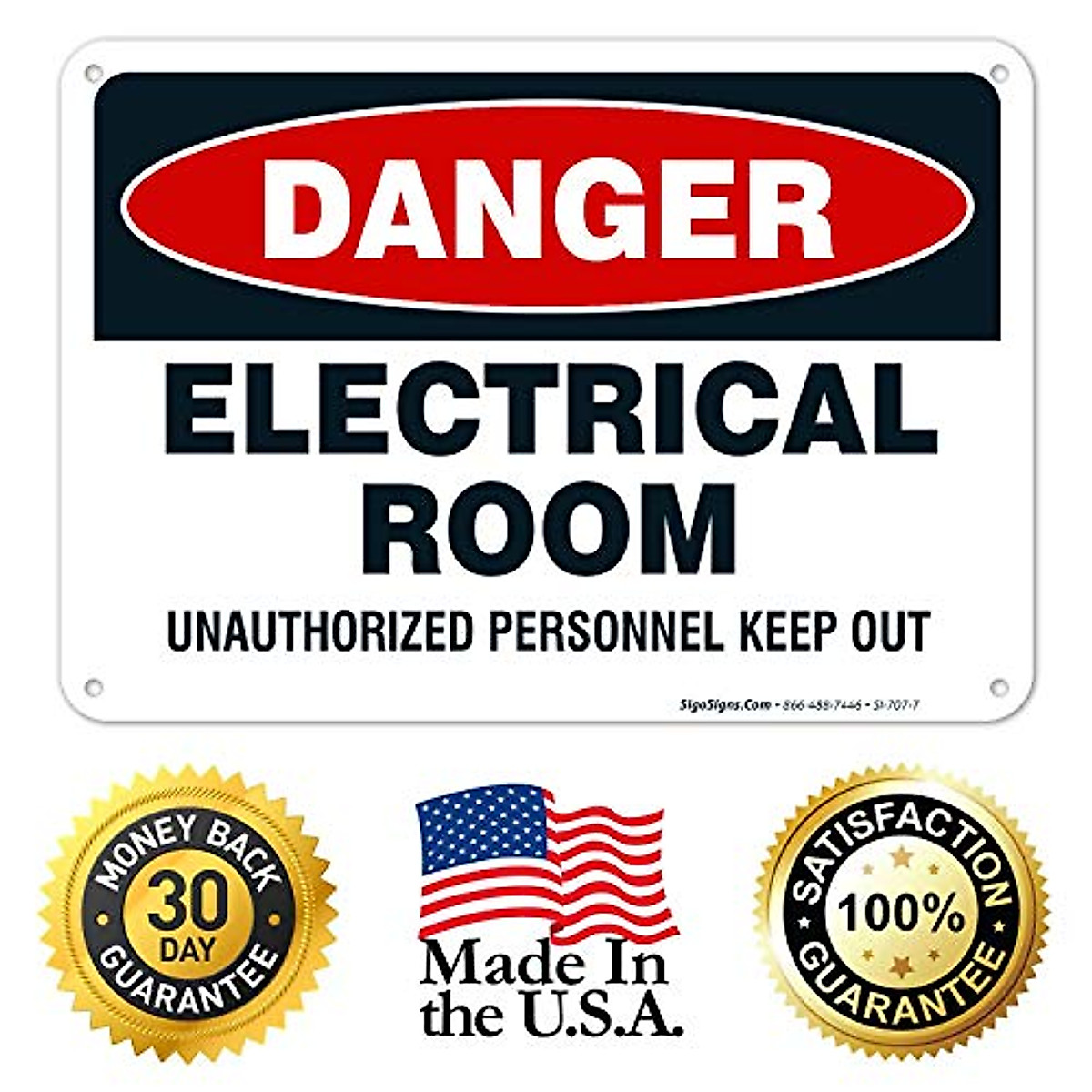 Electrical Room Sign, 10x7 Inches, Rust Free .040 Aluminum, Fade Resistant, Made in USA by Sigo Signs