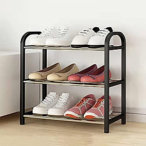 Small Shoe Rack，3-Tier Shoes Shelf Storage Multifunctional Lightweight Organizer Sturdy Metal Stackable Stand Footwear for Closet Living Room Bedroom bathroom(3 Tier Black Shoe Rack)