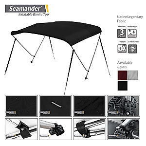Seamander Inflatable Boat Bimini Tops,Rib Boat Cover with Mounting Hardware (Black, 2 Bow 59" L x 42"- 49" W x 39.4" H for Rib)