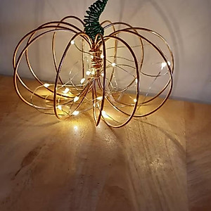 ROTORS Wire Pumpkin Decor with Fairy Lights, Autumn Decor Thanksgiving Table Centerpiece Halloween Decoration Fall Decor Fall Garland (Bronze)