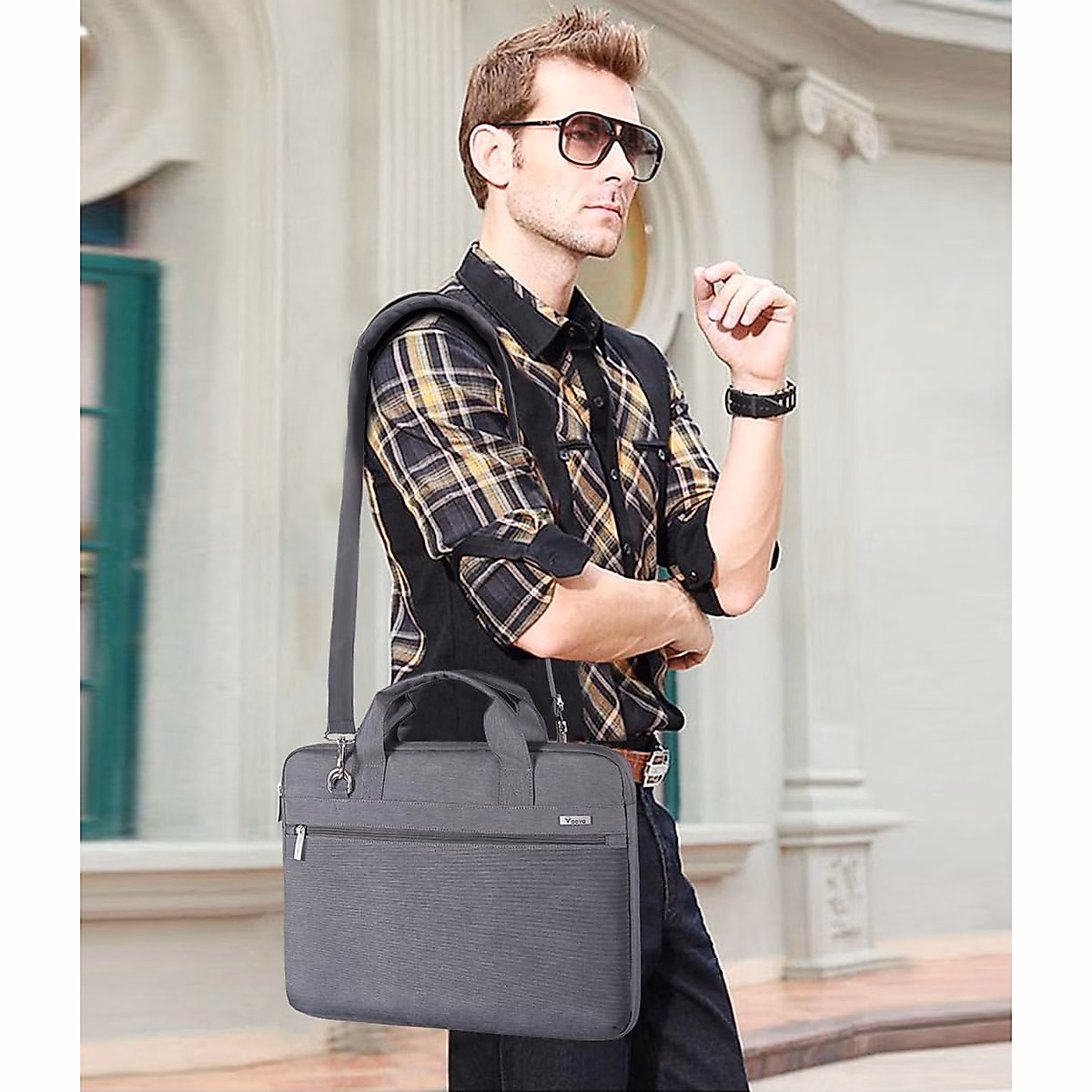 Voova Laptop Bag 13-14 Inch, 360° Protective Laptop Case Sleeve with Shoulder Strap Compatible with Macbook Air 13, MacBook Pro 13/14, Waterproof Computer Bag Slim Briefcase for Men Women, Grey